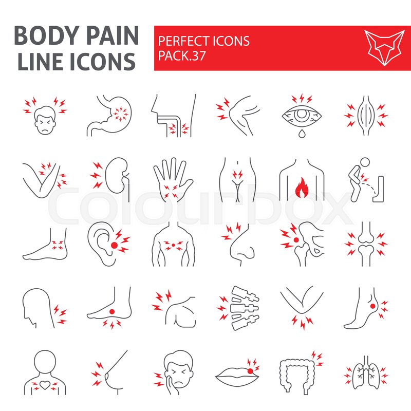 Body pain thin line icon set, organs ... | Stock vector | Colourbox
