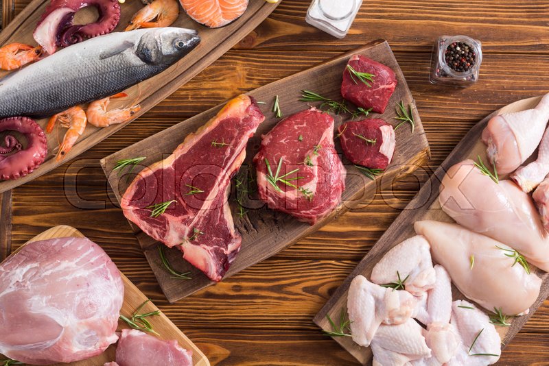 Assortment of meat and seafood . Beef , ... | Stock image | Colourbox