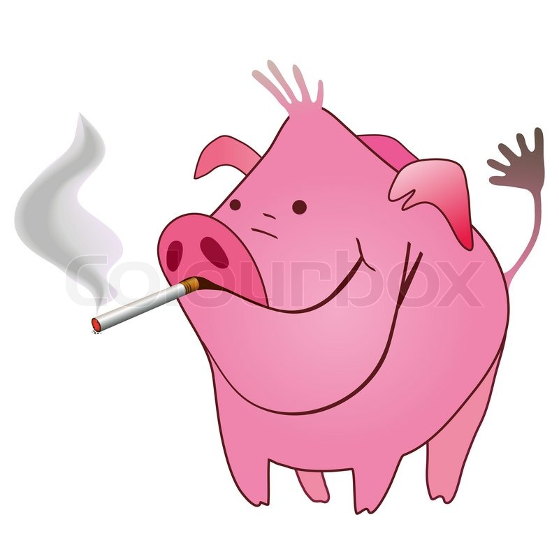 Funny pig with a smoking cigarette in its mouse | Stock Vector | Colourbox
