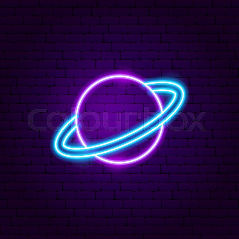 Saturn Planet Neon Label. Vector ... | Stock vector | Colourbox