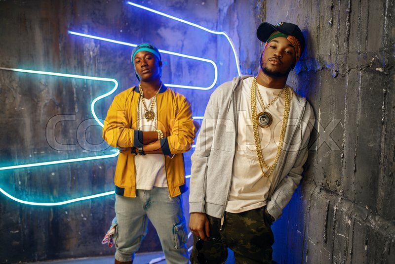 Two black rappers, perfomance in club ... | Stock image | Colourbox