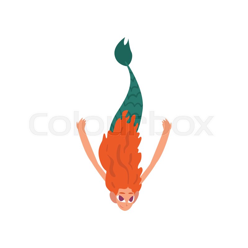 Cute Funny Little Red Haired Mermaid ... | Stock vector | Colourbox