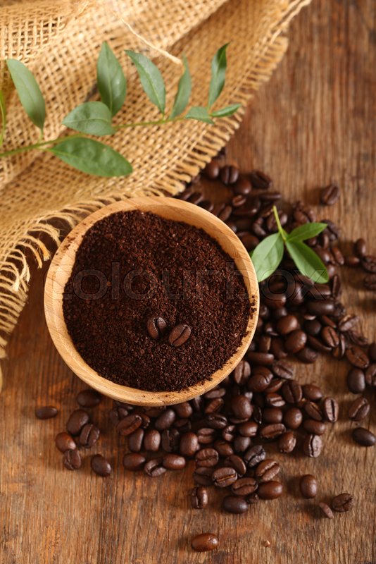 Ground coffee and grains macro shot | Stock image | Colourbox