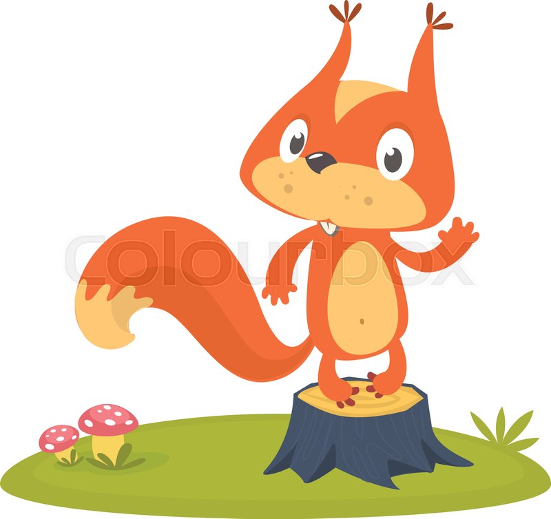 Cartoon Squirrel On Tree Stump In Stock Vector Colourbox