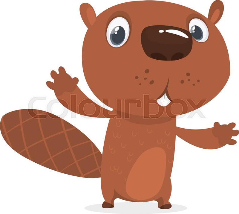 Surprised cartoon beaver. Brown beaver ... | Stock vector | Colourbox