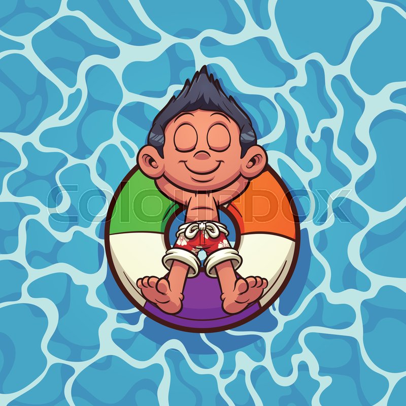 Cartoon boy floating on a lifesaver ... | Stock vector | Colourbox