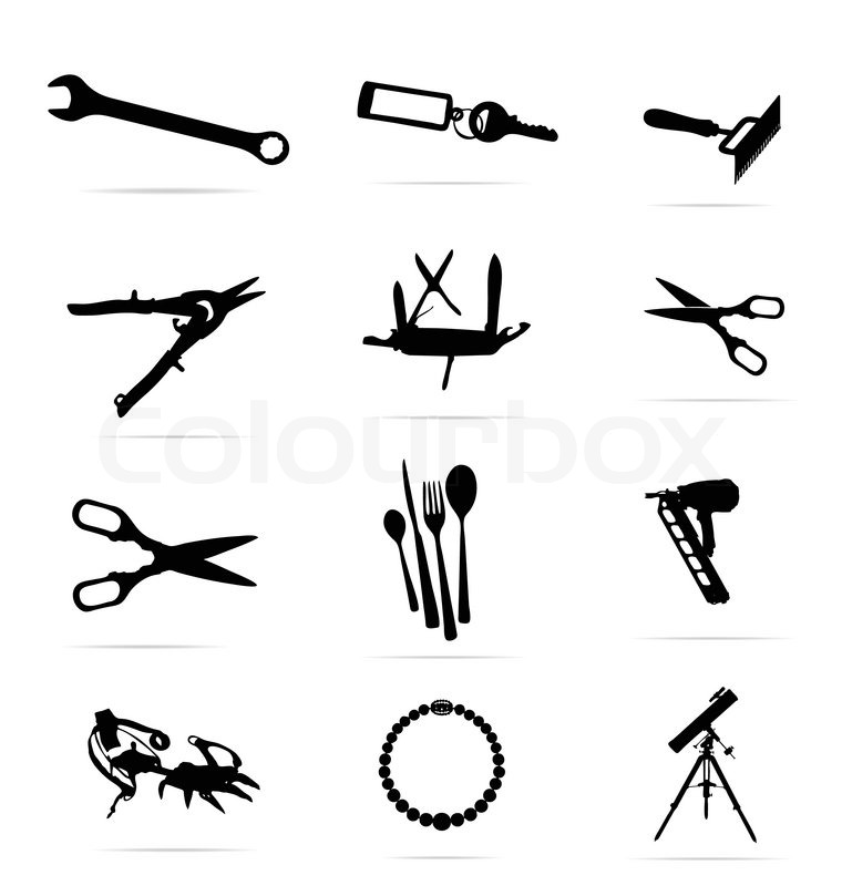 Black silhouettes of tools symbols set | Stock vector | Colourbox