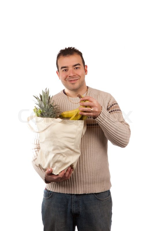 Man Holding Grocery Items | Stock image | Colourbox
