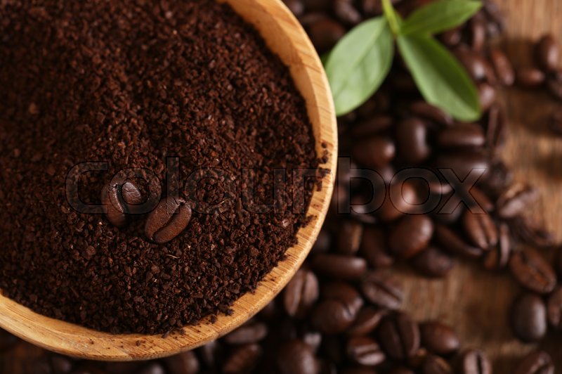 Ground coffee and grains macro shot | Stock image | Colourbox
