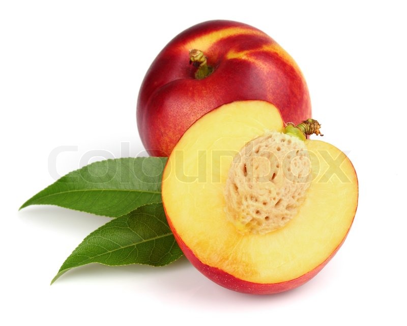 Süßer Pfirsich mit Blatt | Stock Bild | Colourbox