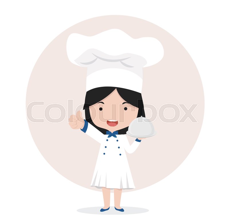 Chef making thumbs up with tray | Stock vector | Colourbox