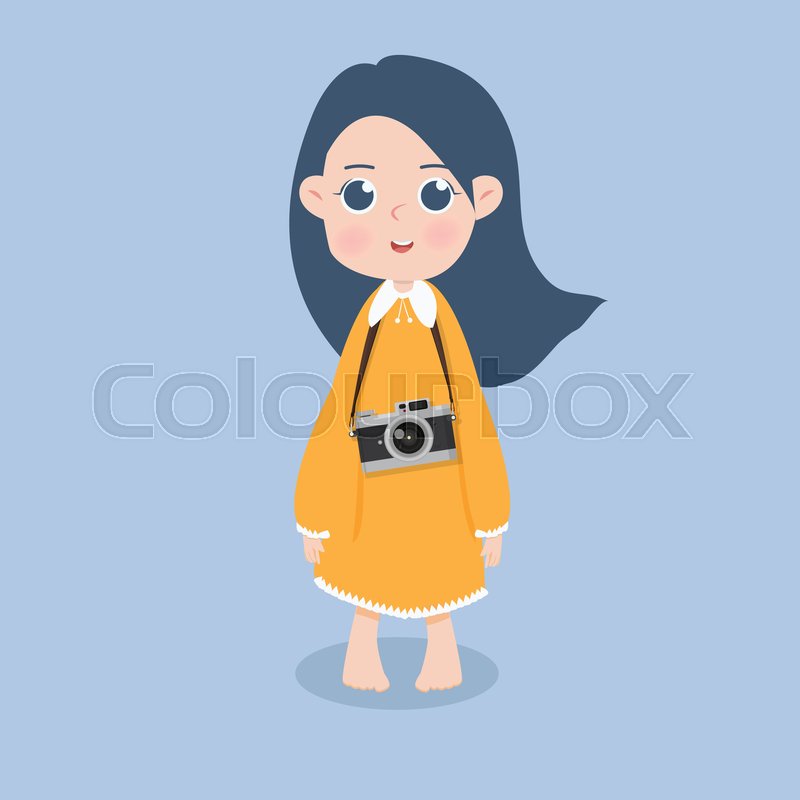 Cute girl with her camera | Stock vector | Colourbox