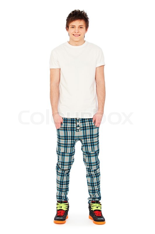 Full-length portrait of smiley guy over ... | Stock image | Colourbox