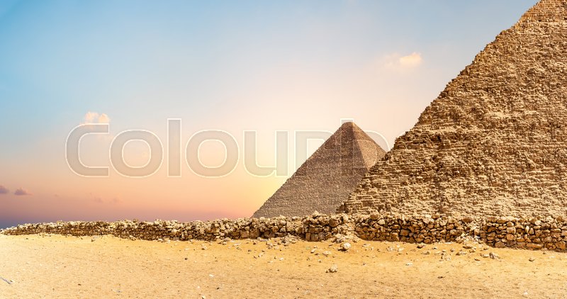 Egyptian pyramids in sand desert and ... | Stock image | Colourbox