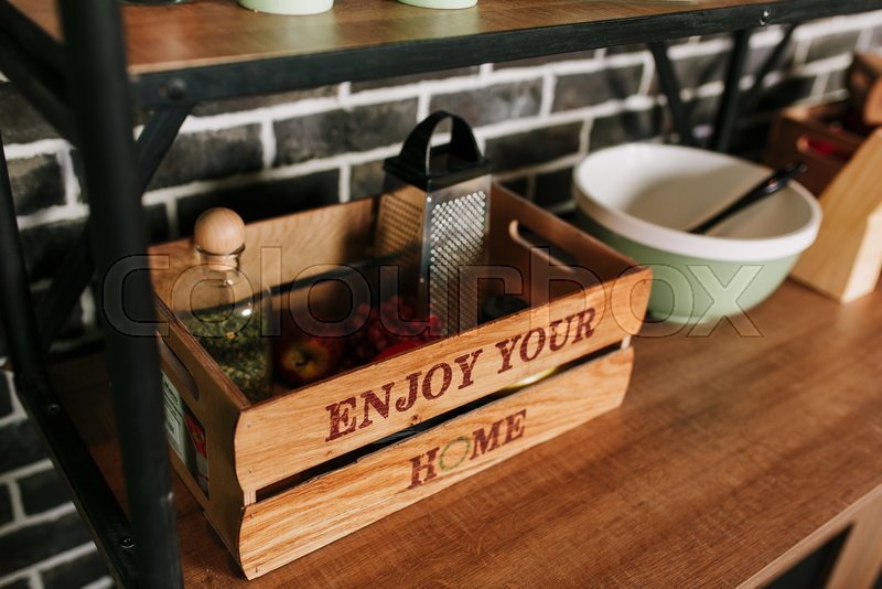 Wooden home decor and storage box at ... | Stock image | Colourbox
