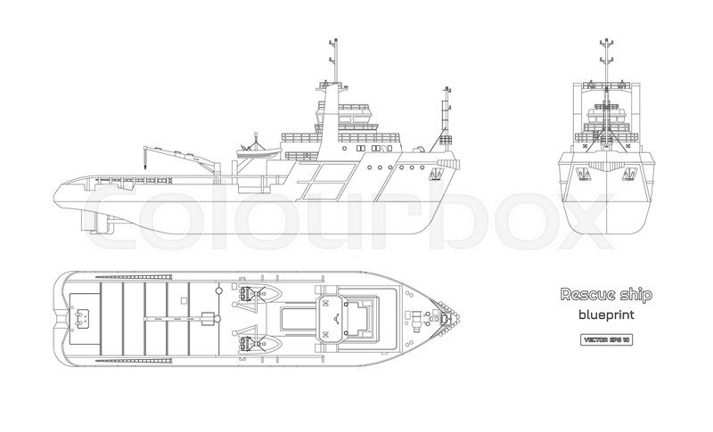 Outline blueprint of rescue ship on ... | Stock vector | Colourbox