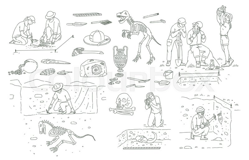 Set of archeology tools and people ... | Stock vector | Colourbox