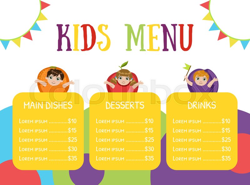 Cute Colorful Kids Meal Menu with ... | Stock vector | Colourbox