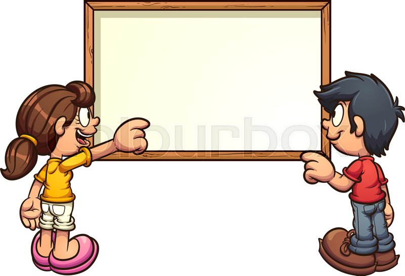 Cartoon kids back view pointing at ... | Stock vector | Colourbox