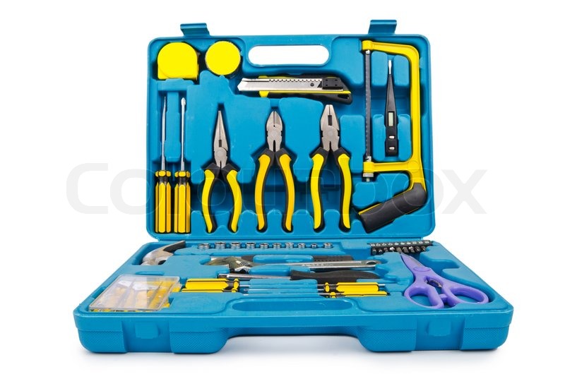 Toolkit with many tools isolated on ... | Stock image | Colourbox