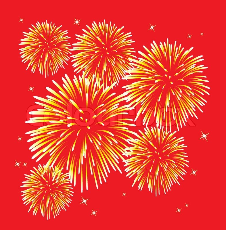 Vector yellow fireworks over red background | Stock Vector | Colourbox