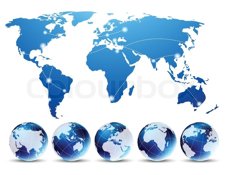 Map with globes | Stock vector | Colourbox