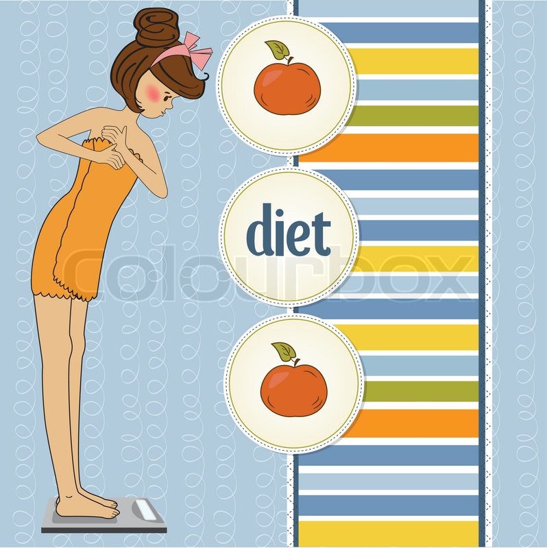 Young woman on scale | Stock vector | Colourbox