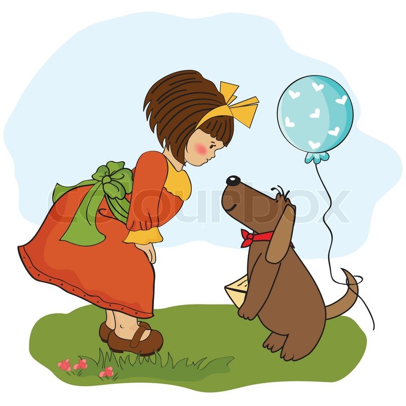 Young girl and her dog in a wonderful ... | Stock vector | Colourbox