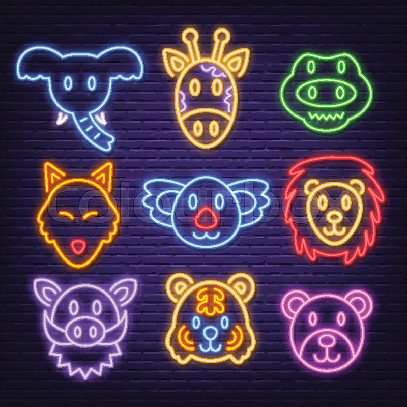 Animal neon icons, vector neon glow on ... | Stock vector | Colourbox