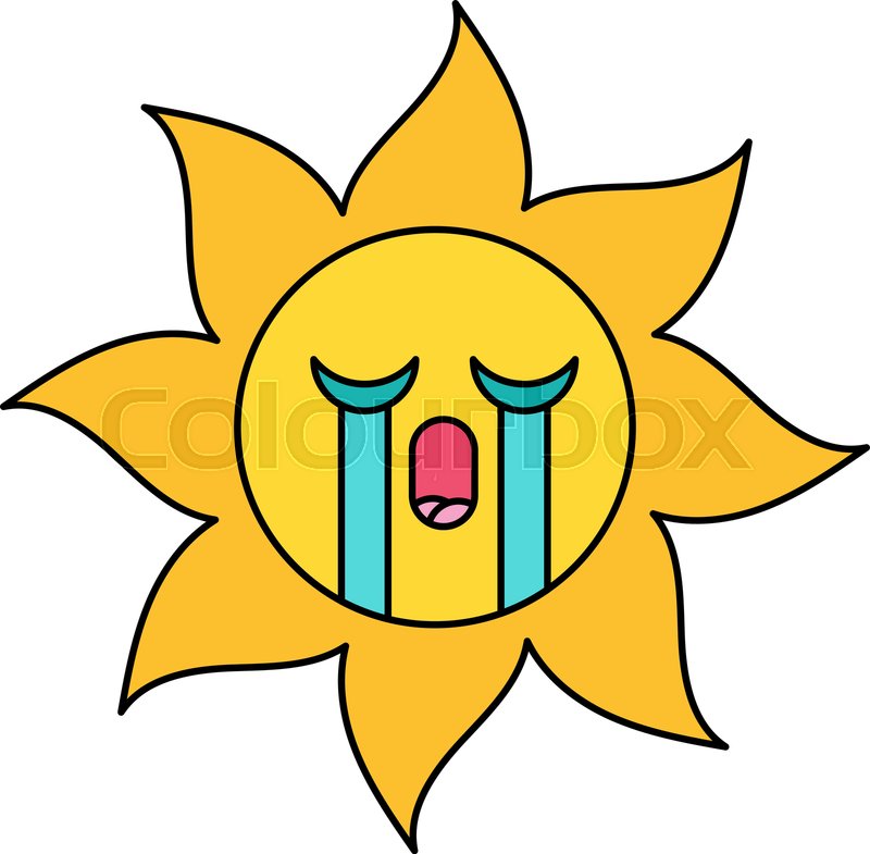 Crying sun emoticon outline ... | Stock vector | Colourbox