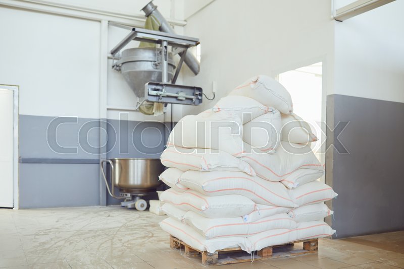 Bags of flour in the warehouse of the ... | Stock image | Colourbox