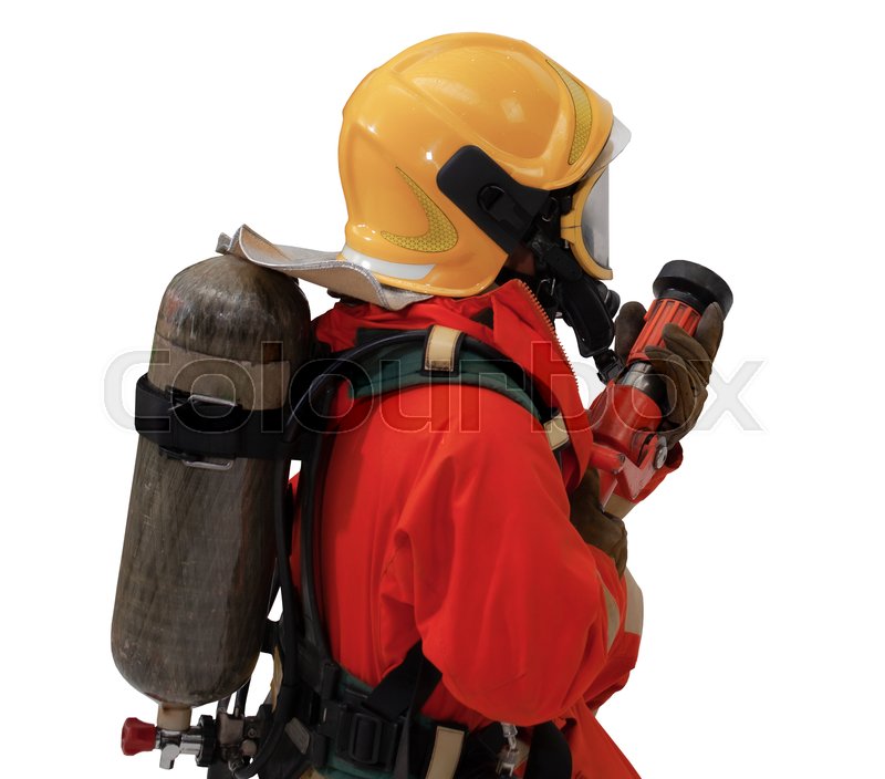 Firefighter with mask wearing safety ... | Stock image | Colourbox