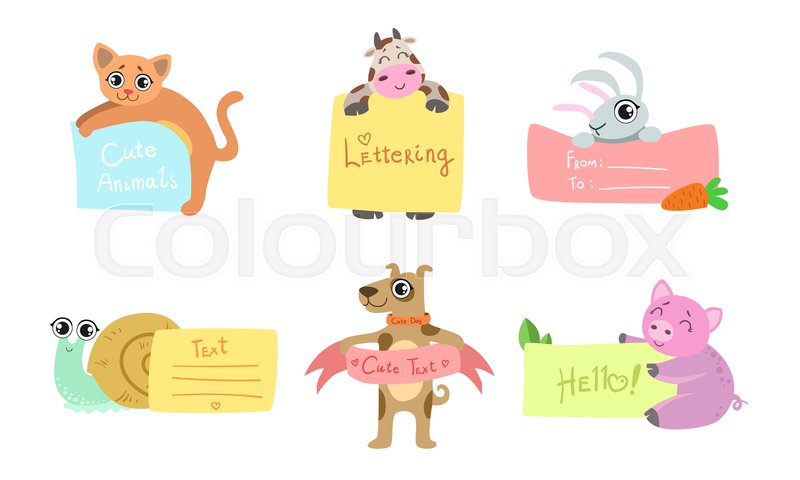 Cute Animals Holding Banners Set, ... | Stock vector | Colourbox