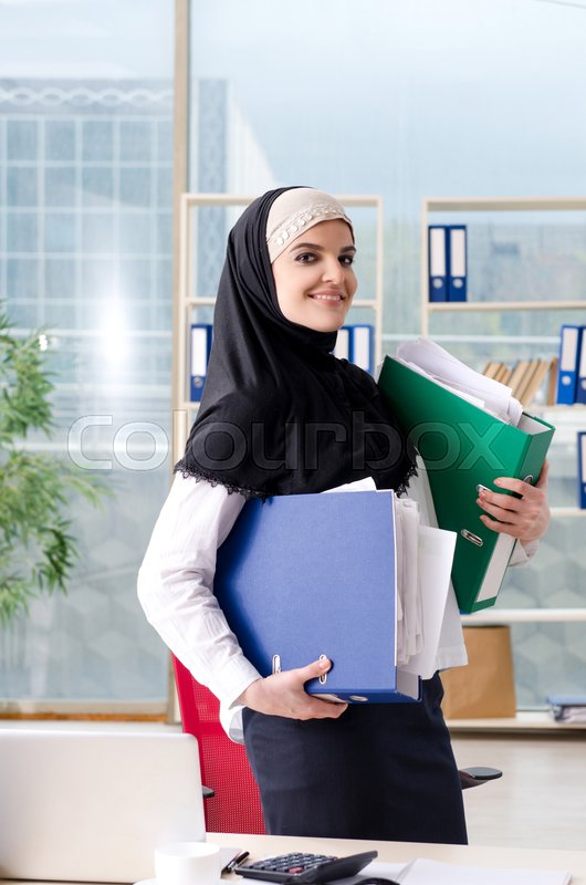 The woman muslim employee working in ... | Stock image | Colourbox