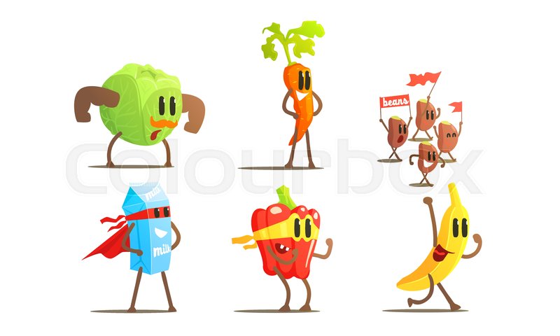 Superhero Food In Masks And Capes Set, ... | Stock vector | Colourbox