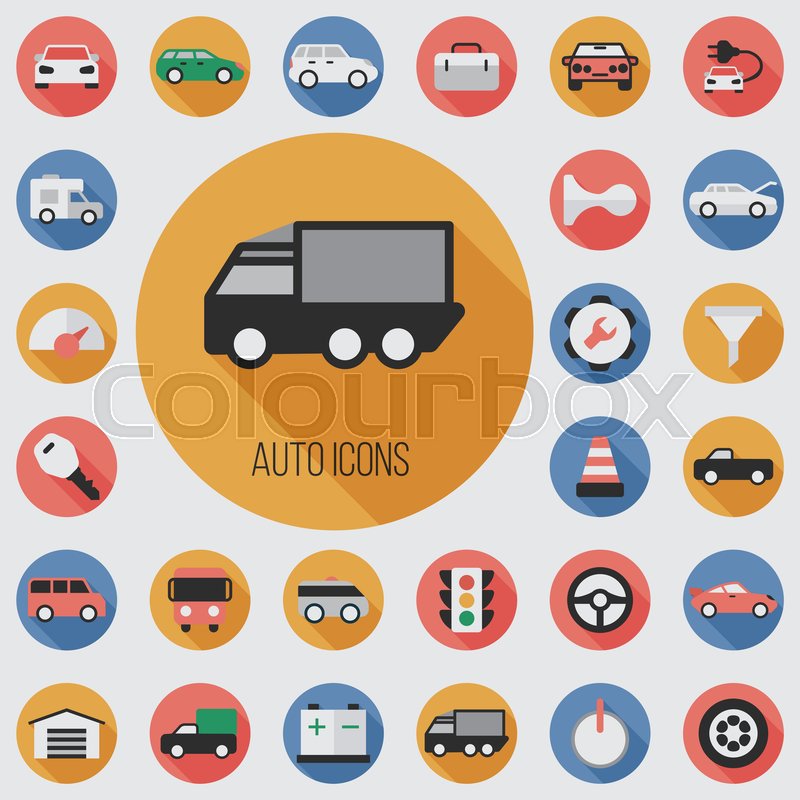 Auto flat, digital icon set with long ... | Stock vector | Colourbox