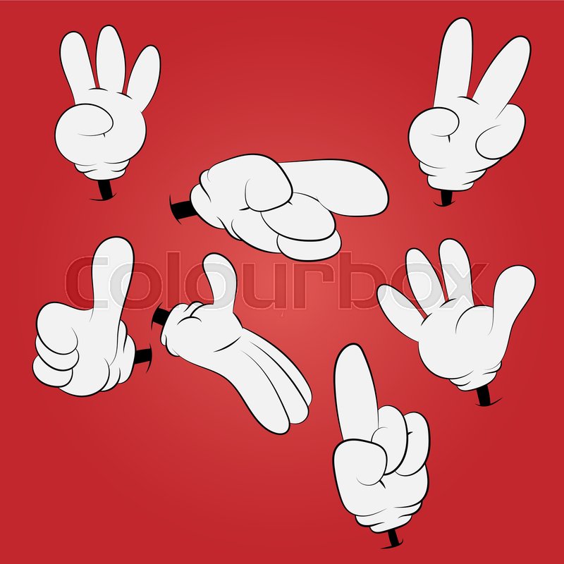 Set of seven cartoon hands on a red ... | Stock vector | Colourbox