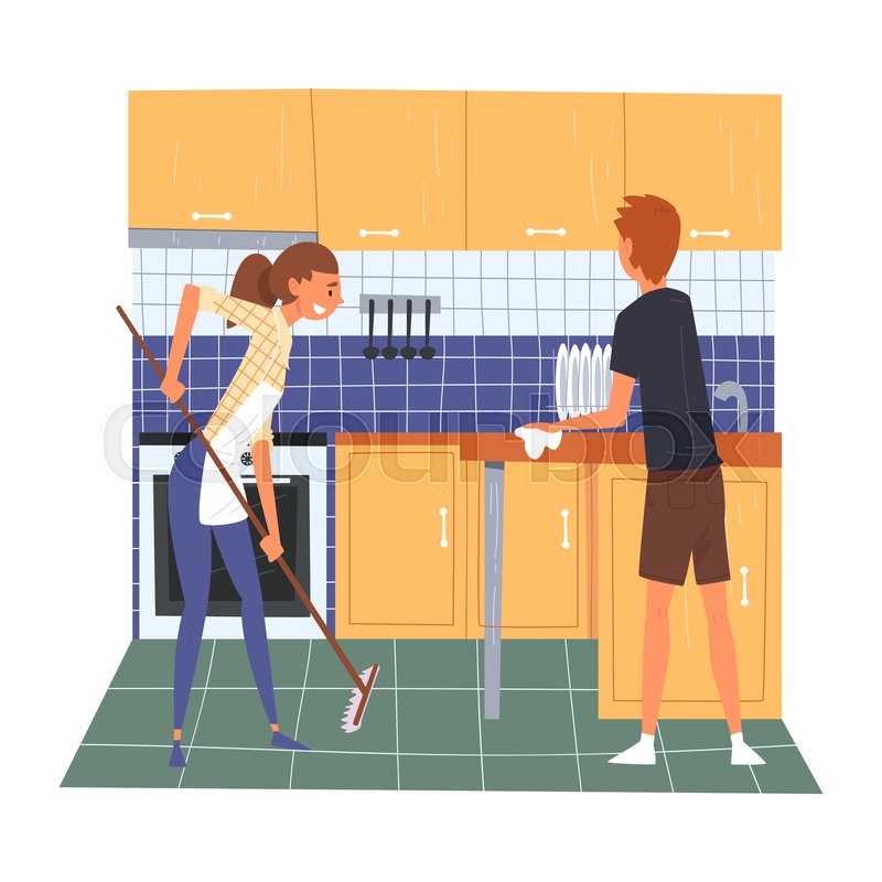 Cleaning Kitchen Cartoon