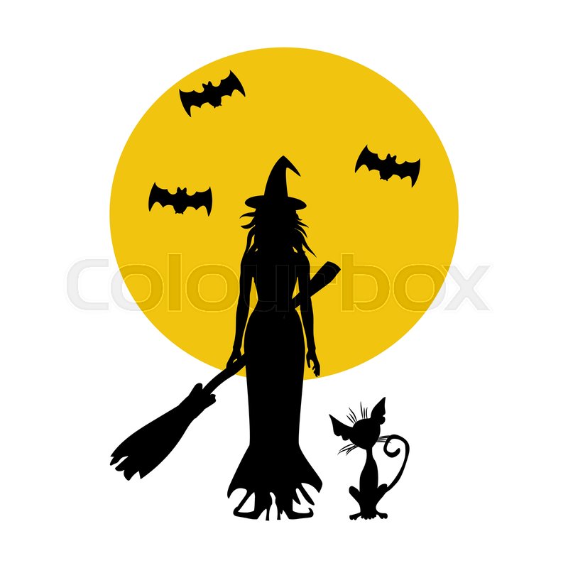 Halloween witch and cat illustration ... | Stock vector | Colourbox