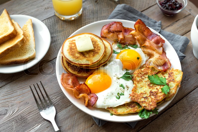 Full American Breakfast on wooden, top ... | Stock image | Colourbox