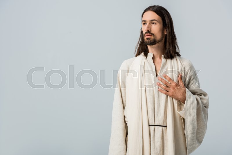 Religious man with hand on chest ... | Stock image | Colourbox