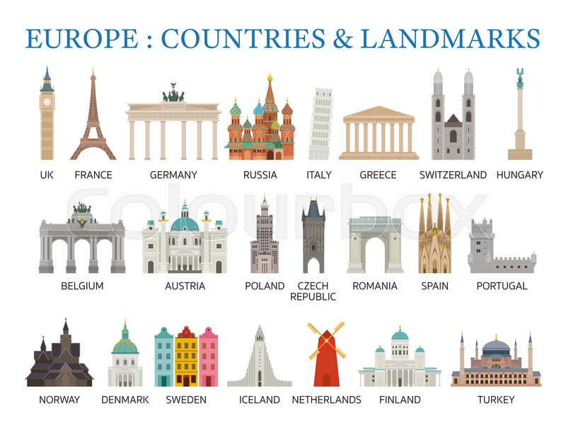 Famous Place and Historical Buildings, ... | Stock vector | Colourbox