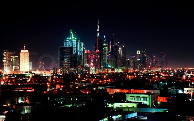 Dubai downtown night scene | Stock image | Colourbox