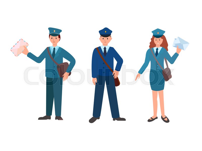 Postmen at work to deliver ... | Stock vector | Colourbox