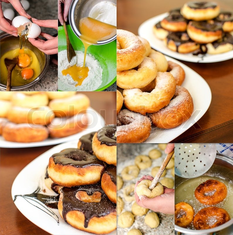 Donuts making collage Six photos | Stock Photo | Colourbox
