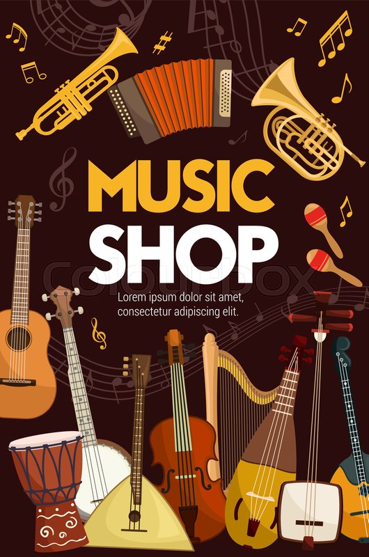 Music shop poster of folk, classic ... | Stock vector | Colourbox