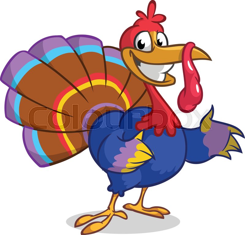 Thanksgiving turkey mascot waving on ... | Stock vector | Colourbox