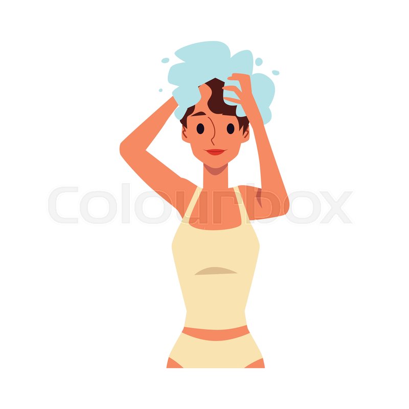 Woman washing her hair with shampoo - ... | Stock vector | Colourbox