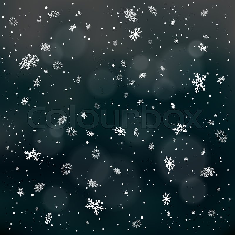Closeup snowfall on dark night black ... | Stock vector | Colourbox
