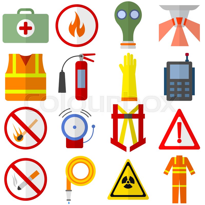 Safety elements collection, flat icons ... | Stock vector | Colourbox